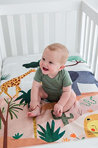 Rookie Humans 100% Cotton Sateen Fitted Crib Sheet: in The Savanna Safari. Modern Nursery, Use as a Photo Background for Your Baby Pictures. Standard Crib Size (52 x 28 inches)