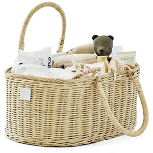 BEBE BASK Baby Diaper Caddy Organizer in Organic Rattan w Removable Divider - Luxury Wicker Diaper Caddy Basket Makes The Perfect Cute Diaper Caddy for Baby Girl & Diaper Caddy for Baby Boy