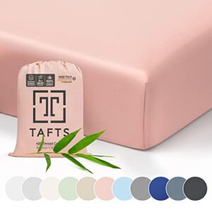 tafts bamboo crib sheet fitted, girls boys & unisex 100% organic bamboo crib sheet for standard crib and toddler mattress, luxuriously soft, cool, 360 elasticized, (28" x 52" blush)