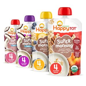 happy tot organics super morning variety pack, 4 ounce pouch (pack of 16)