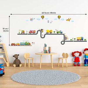 DECOWALL SG2-2107 Construction Transportation Wall Decals Car Truck Tractor Road Stickers for Kids Boys Living Room Decor Bedroom Playroom Nursery Peel and Stick Removable