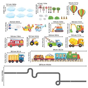 DECOWALL SG2-2107 Construction Transportation Wall Decals Car Truck Tractor Road Stickers for Kids Boys Living Room Decor Bedroom Playroom Nursery Peel and Stick Removable