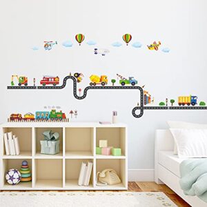 DECOWALL SG2-2107 Construction Transportation Wall Decals Car Truck Tractor Road Stickers for Kids Boys Living Room Decor Bedroom Playroom Nursery Peel and Stick Removable