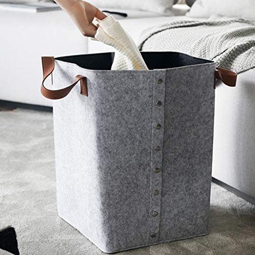 TJLSS Felt Storage Basket with Open Buttons Dirty Clothes Laundry Basket Foldable Clothing Bags Child Kids Toys Organizer Hamper Box (Color : Light Gray)