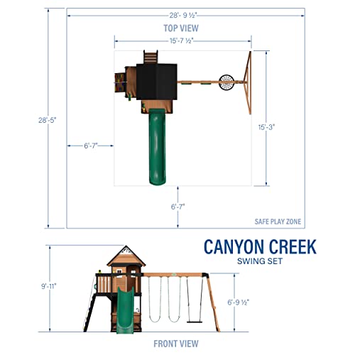 Backyard Discovery Canyon Creek All Cedar Wood Swing Set, Playhouse with Grill, Plastic Food, Picnic Area, Steering Wheel, Two Belt Swings, Rock Climbing Wall, Balcony, Deck, Slide, Web Swing,Brown