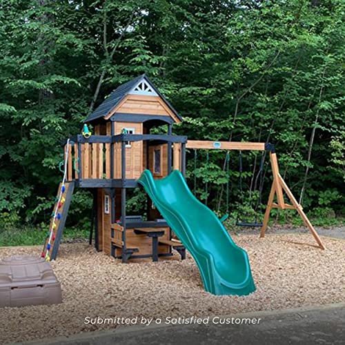 Backyard Discovery Canyon Creek All Cedar Wood Swing Set, Playhouse with Grill, Plastic Food, Picnic Area, Steering Wheel, Two Belt Swings, Rock Climbing Wall, Balcony, Deck, Slide, Web Swing,Brown