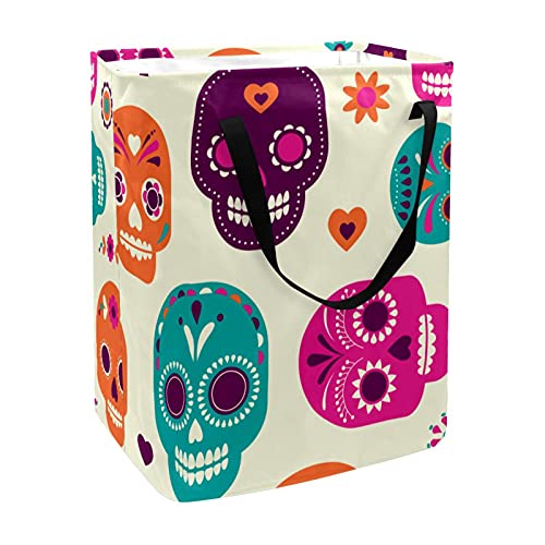 Colorful Skulls Cute Laundry Basket Collapsible Storage bin with Handles for Hamper,Kids Room,Toy Storage