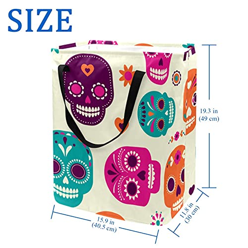 Colorful Skulls Cute Laundry Basket Collapsible Storage bin with Handles for Hamper,Kids Room,Toy Storage