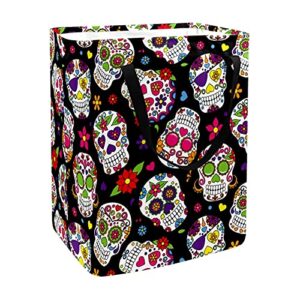 colorful sugar skulls laundry basket collapsible storage bin with handles for hamper,kids room,toy storage