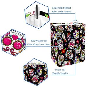 Colorful Sugar Skulls Laundry Basket Collapsible Storage bin with Handles for Hamper,Kids Room,Toy Storage