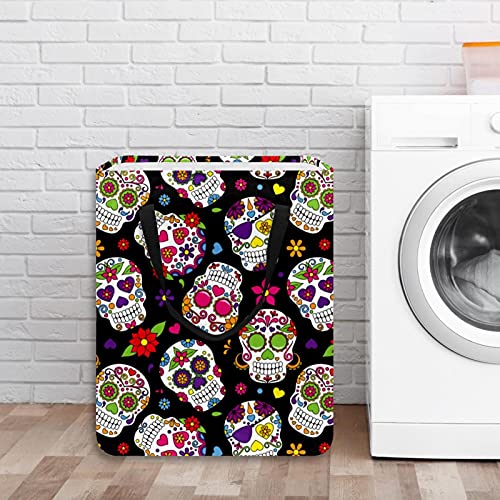 Colorful Sugar Skulls Laundry Basket Collapsible Storage bin with Handles for Hamper,Kids Room,Toy Storage