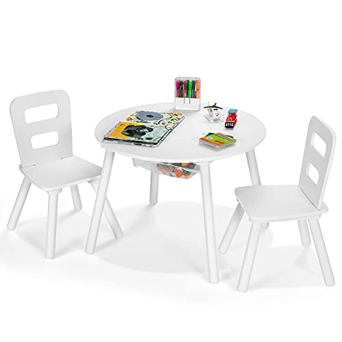 Costzon Kids Table and Chair Set, Wood Activity Table w/Center Mesh Storage, Children Furniture Gift for Boys & Girls, Ideal for Arts, Crafts, Snack Time, Homework, Toddler Table and Chair Set, White