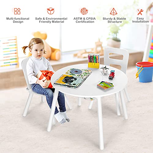 Costzon Kids Table and Chair Set, Wood Activity Table w/Center Mesh Storage, Children Furniture Gift for Boys & Girls, Ideal for Arts, Crafts, Snack Time, Homework, Toddler Table and Chair Set, White