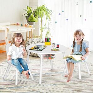 Costzon Kids Table and Chair Set, Wood Activity Table w/Center Mesh Storage, Children Furniture Gift for Boys & Girls, Ideal for Arts, Crafts, Snack Time, Homework, Toddler Table and Chair Set, White