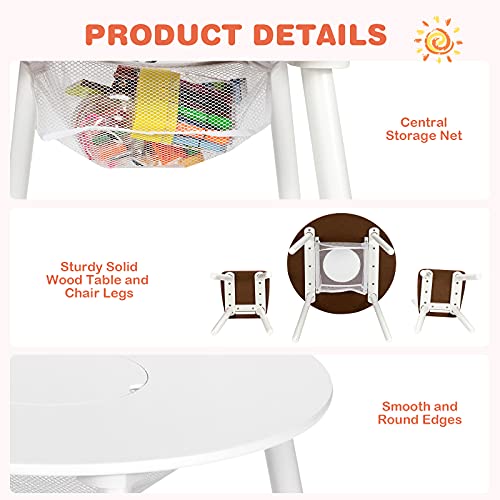 Costzon Kids Table and Chair Set, Wood Activity Table w/Center Mesh Storage, Children Furniture Gift for Boys & Girls, Ideal for Arts, Crafts, Snack Time, Homework, Toddler Table and Chair Set, White