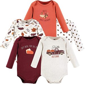 hudson baby unisex baby cotton long-sleeve bodysuits hello autumn, 0-3 months