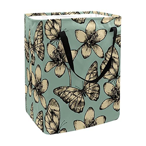 Butterfly Green Laundry Basket Collapsible Storage bin with Handles for Hamper,Kids Room,Toy Storage