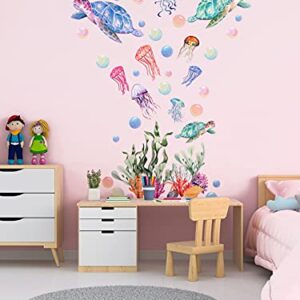 Under The Sea Wall Decals Sea Turtle Seaweed Wall Stickers Kalolary 3D Under The Sea Coral Reef Ocean Grass Bubbles Wall Decals Wall Decoration for Wall Corner Nursery Room Children Bedroom Bathroom Living Room