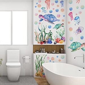 Under The Sea Wall Decals Sea Turtle Seaweed Wall Stickers Kalolary 3D Under The Sea Coral Reef Ocean Grass Bubbles Wall Decals Wall Decoration for Wall Corner Nursery Room Children Bedroom Bathroom Living Room