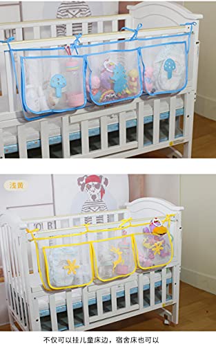 Mixuyang Baby Bed Hanging Storage Bag Crib Storage Bag Bedside Beds Toys Container Decor Pocket Space Saver with 3 grids 黄色