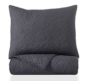 california design den soft 100% cotton hand-quilted twin/twin-xl quilt with sham, pure cotton fabric & fill, charcoal grey twin quilt, pre-softened, diamond pattern (charcoal grey)