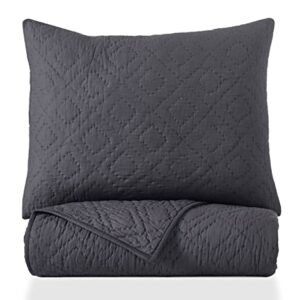 California Design Den Soft 100% Cotton Hand-Quilted Twin/Twin-XL Quilt with Sham, Pure Cotton Fabric & Fill, Charcoal Grey Twin Quilt, Pre-Softened, Diamond Pattern (Charcoal Grey)