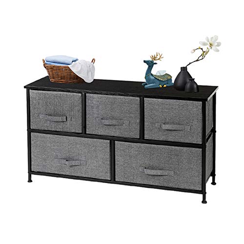 unknown brand 2-Tier Wide Closet Dresser, Nursery Dresser Tower with 5 Easy Pull Fabric Drawers and Metal Frame, Multi-Purpose Organizer Unit for Closets, Dorm Room, Living Room, Hallway, Grey