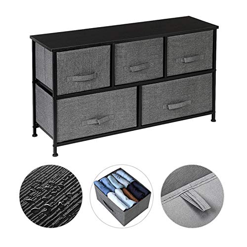 unknown brand 2-Tier Wide Closet Dresser, Nursery Dresser Tower with 5 Easy Pull Fabric Drawers and Metal Frame, Multi-Purpose Organizer Unit for Closets, Dorm Room, Living Room, Hallway, Grey