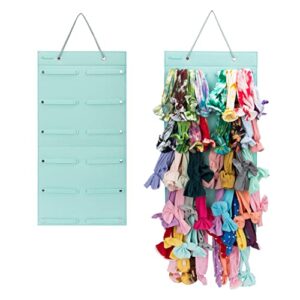 hanging baby girl headbands storage organizer, newborn headbands and bows holder(smal 12 snap band, mint green)