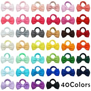 80PCS Tiny Hair Ties With Bows Baby Bows Rubber Bands Hair Ties Soft Elastics Ponytail Holders Hair Accessories for Infants Toddlers Baby Girls Multi-colored