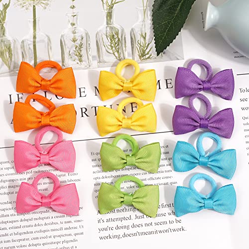 80PCS Tiny Hair Ties With Bows Baby Bows Rubber Bands Hair Ties Soft Elastics Ponytail Holders Hair Accessories for Infants Toddlers Baby Girls Multi-colored