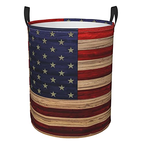 Foruidea American Flag Reclaimed Wood Laundry Basket,Laundry Hamper,Collapsible Storage Bin,Oxford Fabric Clothes Baskets,Nursery Hamper For Home,Office,Dorm,Gift Basket