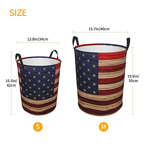 Foruidea American Flag Reclaimed Wood Laundry Basket,Laundry Hamper,Collapsible Storage Bin,Oxford Fabric Clothes Baskets,Nursery Hamper For Home,Office,Dorm,Gift Basket