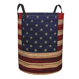 Foruidea American Flag Reclaimed Wood Laundry Basket,Laundry Hamper,Collapsible Storage Bin,Oxford Fabric Clothes Baskets,Nursery Hamper For Home,Office,Dorm,Gift Basket