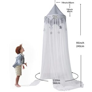 LOAOL Canopy for Kids Bed with Stars, Crib Canopy with Dome, Elegant Net Hanging Fairy Girl Bed Canopy Princess Room Decoration Reading Nook Corner Curtain Fits Full Crib, Twin, Queen Play Castle Tent