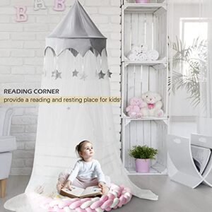 LOAOL Canopy for Kids Bed with Stars, Crib Canopy with Dome, Elegant Net Hanging Fairy Girl Bed Canopy Princess Room Decoration Reading Nook Corner Curtain Fits Full Crib, Twin, Queen Play Castle Tent