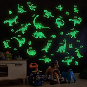 glow in the dark dinosaur wall decals, glowing stickers for ceiling, boys bedroom decoration, large luminous removable dinosaur wall decor for nursery, kids birthday gift