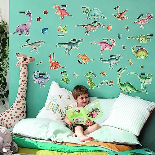 Glow in The Dark Dinosaur Wall Decals, Glowing Stickers for Ceiling, Boys Bedroom Decoration, Large Luminous Removable Dinosaur Wall Decor for Nursery, Kids Birthday Gift