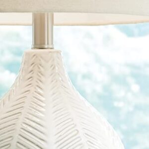 Signature Design by Ashley Rainermen 20" Modern Herringbone Ceramic Table Lamp, Off White