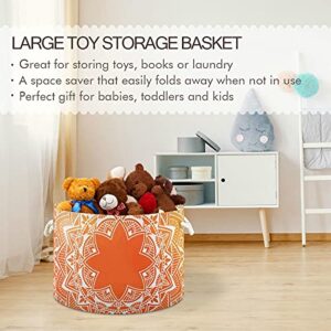 Large Storage Basket for Toys Yellow Flower Mandala Boho Floral Round Blanket Basket Baby Laundry Hamper Canvas Organizer Bin Box Cotton Rope Collapsible Bucket Pillow Home Decor