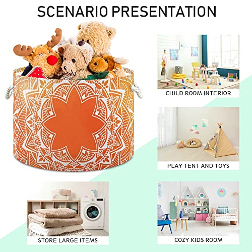 Large Storage Basket for Toys Yellow Flower Mandala Boho Floral Round Blanket Basket Baby Laundry Hamper Canvas Organizer Bin Box Cotton Rope Collapsible Bucket Pillow Home Decor