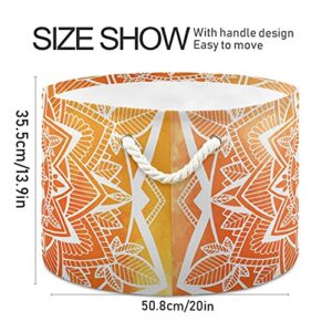 Large Storage Basket for Toys Yellow Flower Mandala Boho Floral Round Blanket Basket Baby Laundry Hamper Canvas Organizer Bin Box Cotton Rope Collapsible Bucket Pillow Home Decor