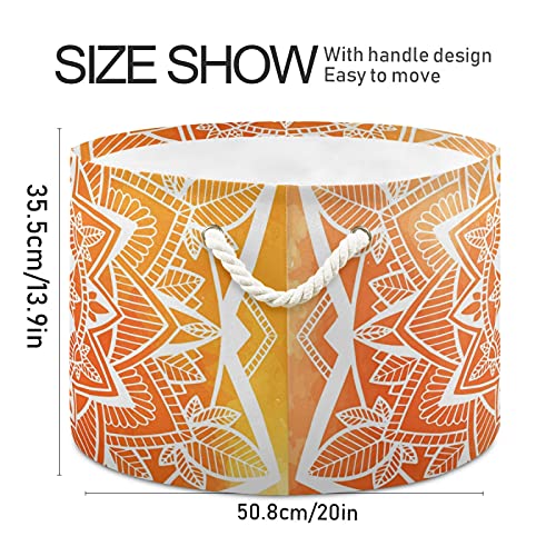 Large Storage Basket for Toys Yellow Flower Mandala Boho Floral Round Blanket Basket Baby Laundry Hamper Canvas Organizer Bin Box Cotton Rope Collapsible Bucket Pillow Home Decor