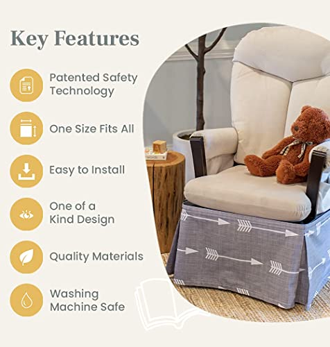 Glider Skirt, Universal Fit Safety Skirt for Glider Chair and Ottoman for Nursery, Baby Proofing Pinch Guard, Glider Chair and Ottoman Sold Separately, Slate Arrow Style