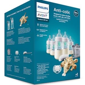 Philips AVENT Anti-Colic Baby Bottle with AirFree Vent Newborn Gift Set with Snuggle, Clear, SCD306/10