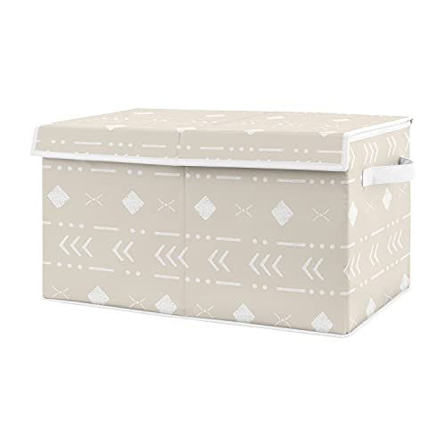 Sweet Jojo Designs Boho Aztec Geometric Boy Girl Small Fabric Toy Bin Storage Box Chest For Baby Nursery Kid Room - Gender Neutral Beige Taupe Tan White Bohemian Southwest Tribal for Llama Collection