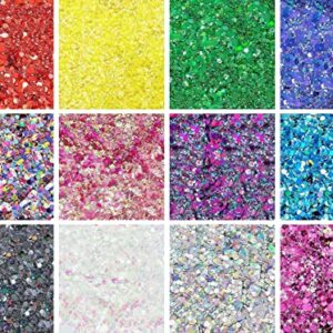 12 Pack - Multi-Colored Face & Body Glitter - Glue Included - Rainbow Chunky Glitter - Uses Include: Festival Rave Makeup Face Body Nails Resin Arts & Crafts, Resin, Tumblers, Bath Bombs