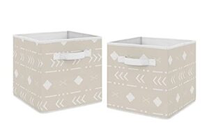 sweet jojo designs boho aztec geometric foldable fabric storage cube bins boxes organizer toys kid baby children set of 2 gender neutral beige taupe tan bohemian southwest tribal for llama collection