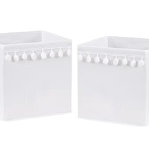 Sweet Jojo Designs White Foldable Fabric Storage Cube Bins Boxes Organizer Toys Kids Baby Childrens - Set of 2 - Gender Neutral Solid Color Bohemian Southwest Tribal Pom Pom for Llama Collection