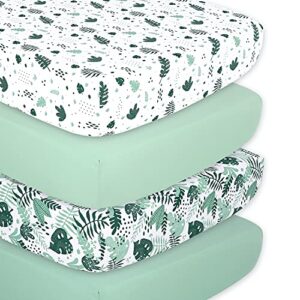 the peanutshell botanical fitted crib sheet set for baby boys or girls, unisex 4 pack, botanical leaf & pastel green